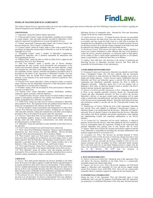 FINDLAW MASTER SERVICES AGREEMENT