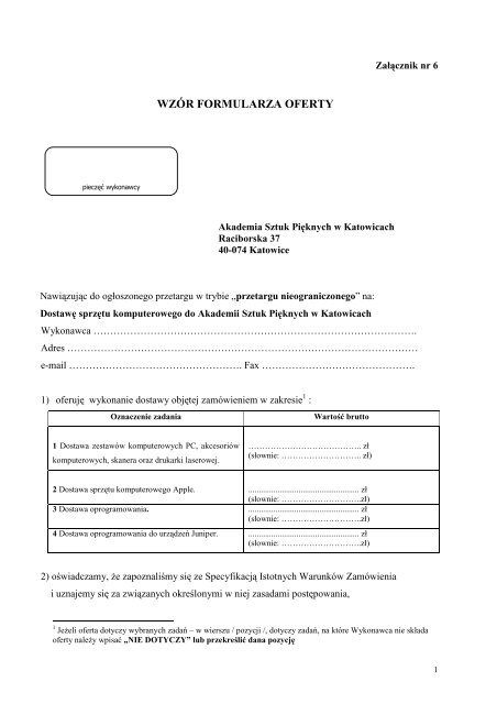 WZÓR FORMULARZA OFERTY