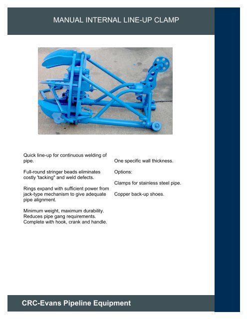 MANUAL INTERNAL LINE-UP CLAMP CRC-Evans Pipeline Equipment