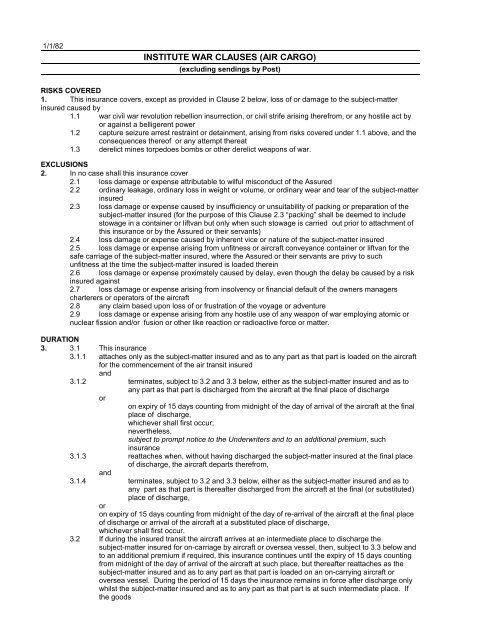 INSTITUTE WAR CLAUSES (AIR CARGO)