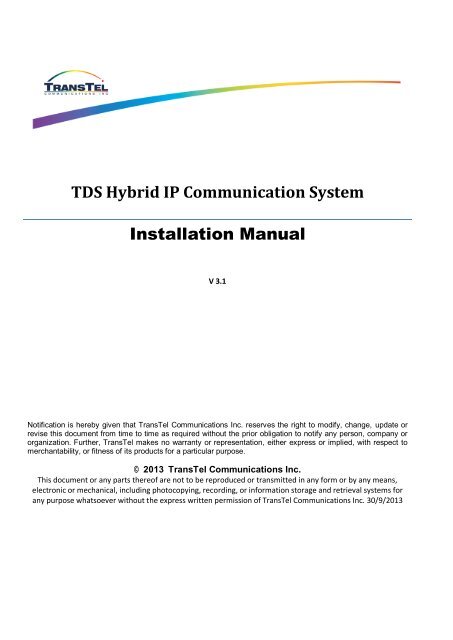 TDS Hybrid IP Communication System Installation Manual