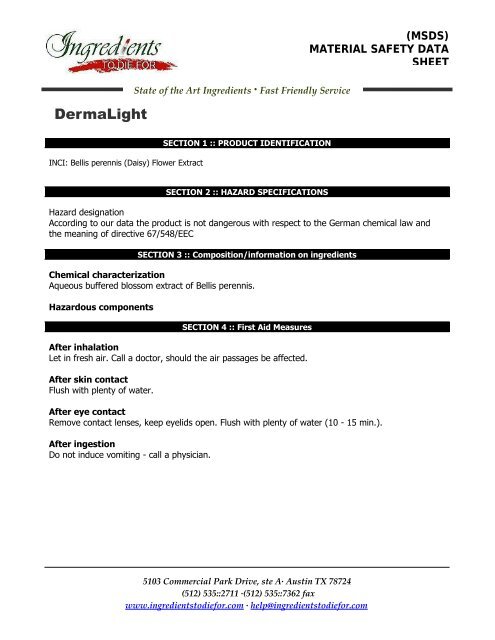 DermaLight Skin Lightener MSDS PDF - Ingredients To Die For