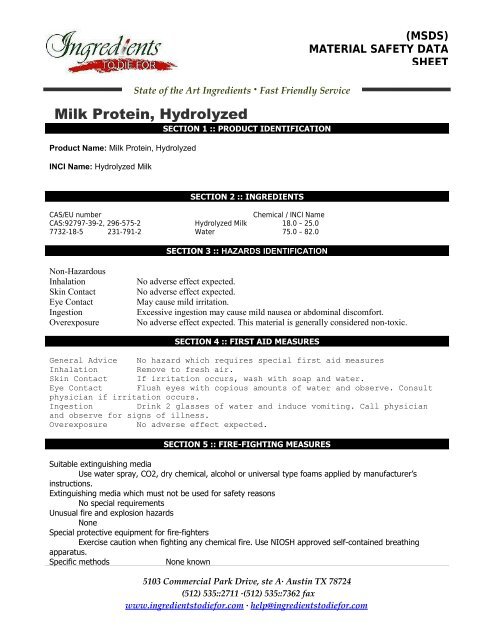 Milk Protein, Hydrolyzed MSDS PDF - Ingredients To Die For