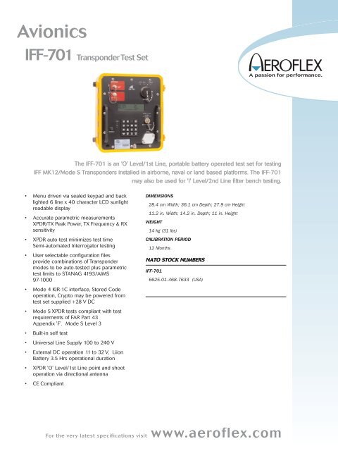 IFF-701 IFF Transponder Test Set Data Sheet - Aeroflex