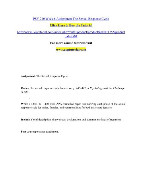Psy 210 Week 6 Assignment The Sexual Response Cycle Uoptutorial 2892