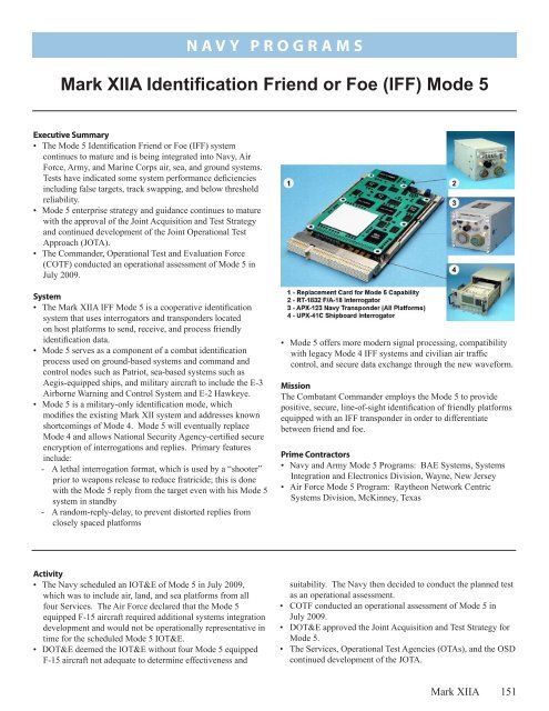 Mark XIIA Identification Friend or Foe (IFF) Mode 5 - DOT&E