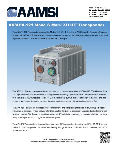AN/APX-121 Mode S Mark XII IFF Transponder - Aamsi.com