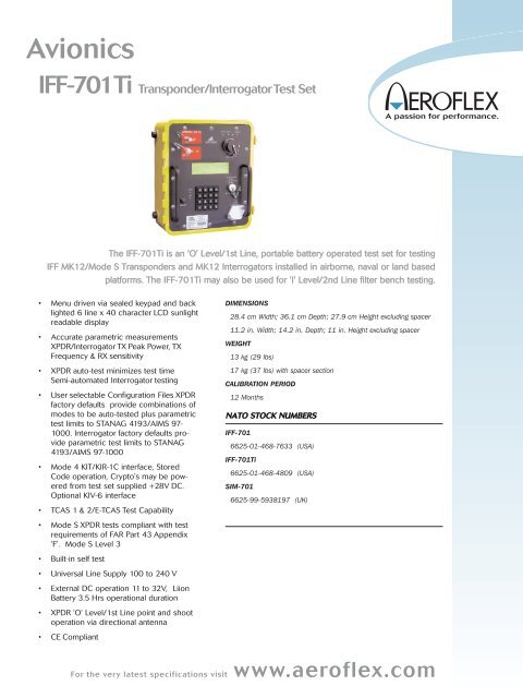 IFF-701Ti Transponder/InterrogatorTest Set Data Sheet - Aeroflex