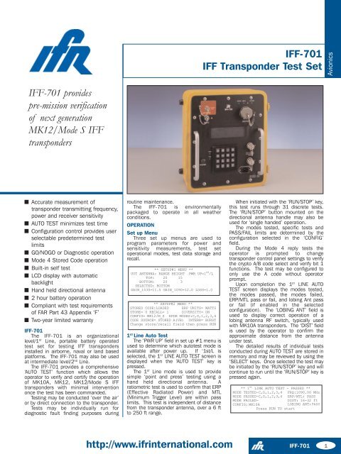 IFF-701 IFF Transponder Test Set