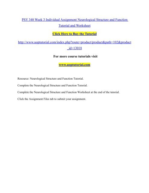 PSY 340 Week 3 Individual Assignment Neurological Structure and Function Tutorial and Worksheet.pdf