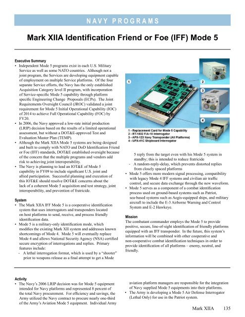 Mark XIIA Identification Friend or Foe (IFF) Mode 5 - DOT&E