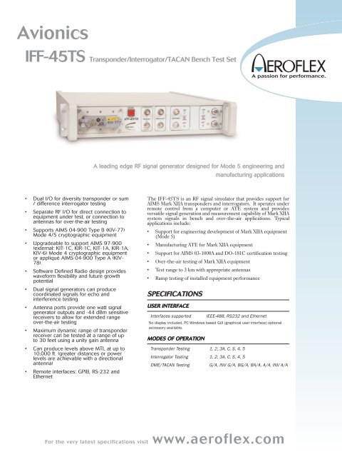 Avionics IFF-45TS Transponder/Interrogator/TACAN ... - Aeroflex
