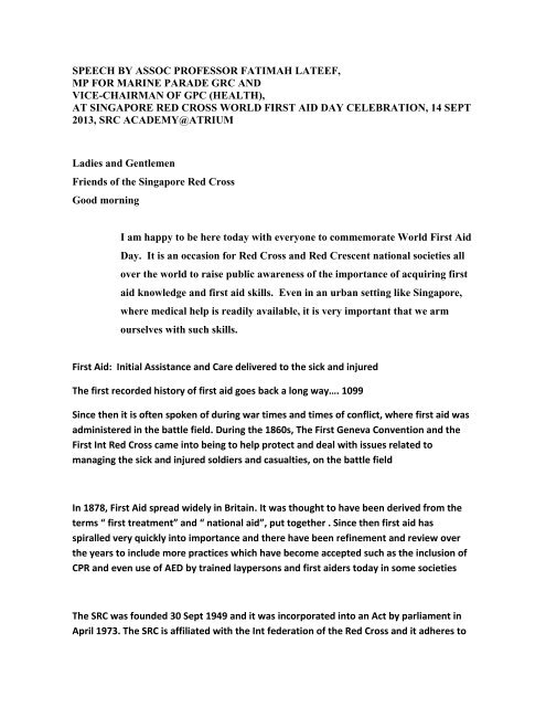 SPEECH BY ASSOC PROFESSOR FATIMAH LATEEF, - Red Cross