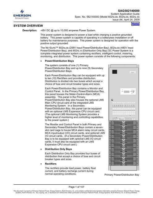 SAG582140000 SYSTEM OVERVIEW - Emerson Network Power