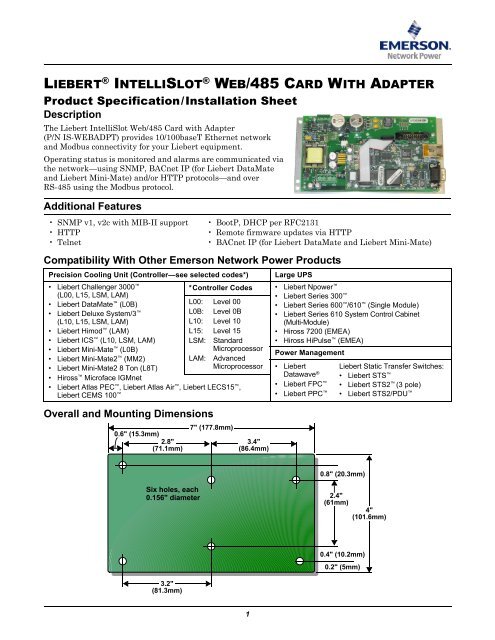 liebert® intellislot® web/485 card with adapter - Emerson Network ...
