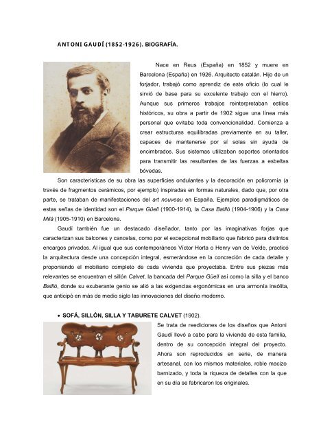 ANTONI GAUDÍ (1852-1926). BIOGRAFÍA. Nace ... - eaadiproyectos