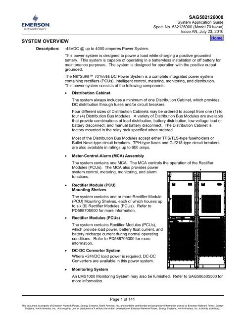 SAG582126000 SYSTEM OVERVIEW - Emerson Network Power