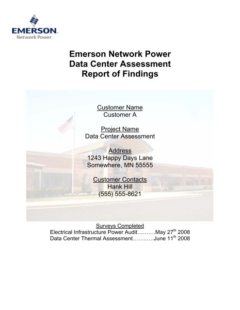 Emerson Network Power Data Center Assessment Report of Findings