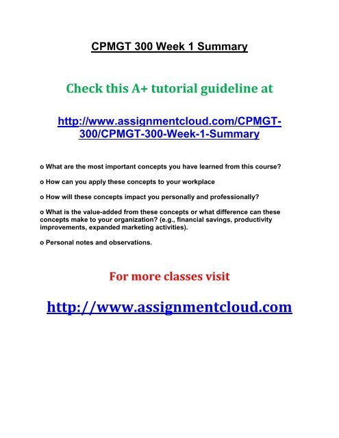 CPMGT 300 Week 1 Summary
