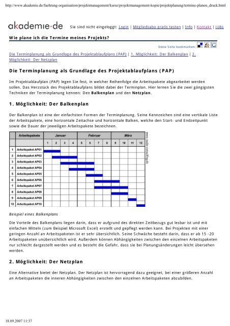 Die Terminplanung als Grundlage des Projektablaufplans (PAP) 1 ...