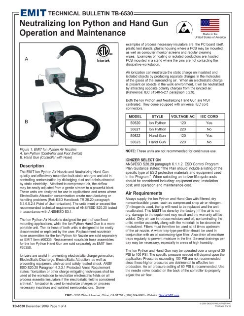 Neutralizing Ion Python and Hand Gun Operation and Maintenance