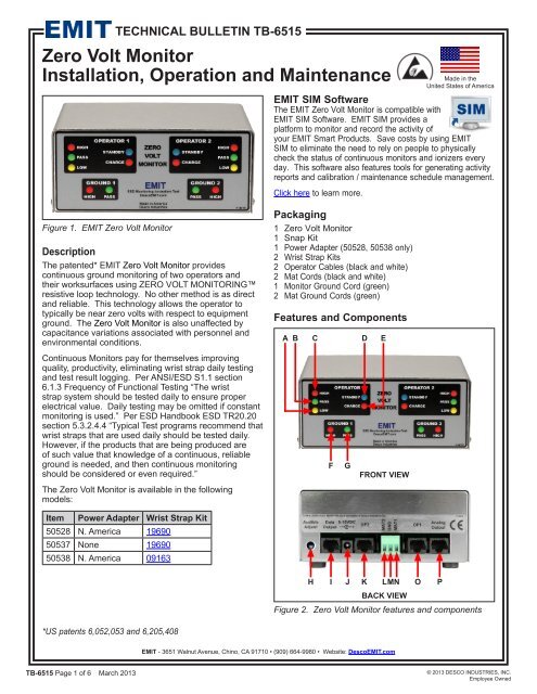 Zero Volt Monitor Installation Operation and Maintenance
