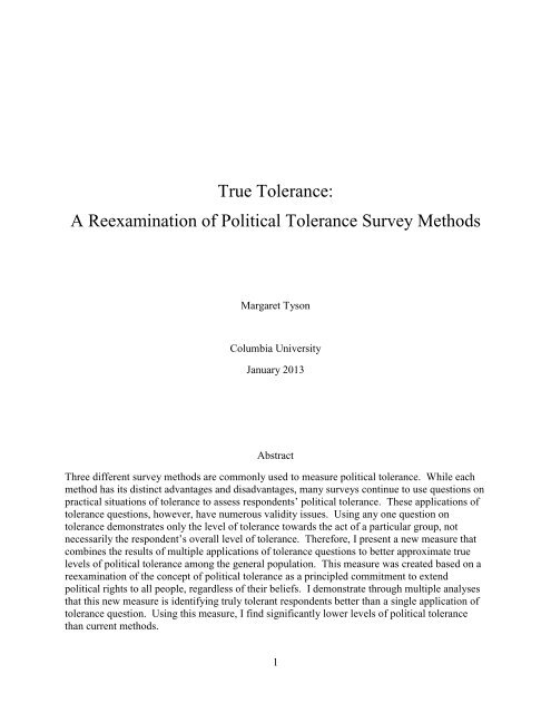 True Tolerance A Reexamination of Political Tolerance Survey Methods
