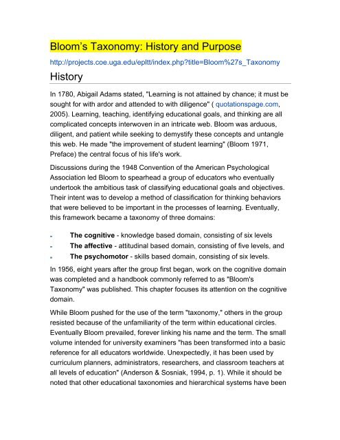Bloom’s Taxonomy History and Purpose History