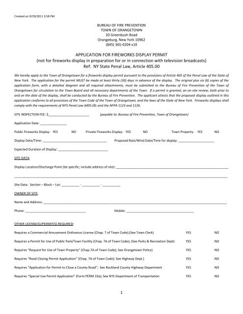 request for fireworks display permit - Town of Orangetown