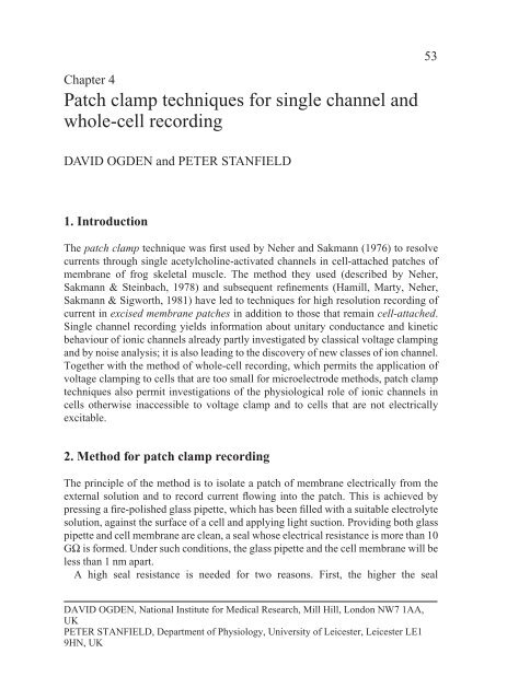 Patch clamp techniques for single channel and whole-cell recording