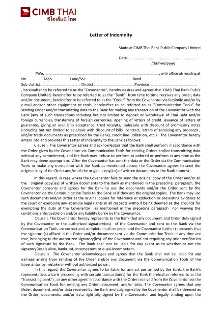 Sample Letter Of Indemnity Template Sample Letter Of Indemnity Template