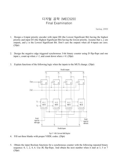 디지털 공학 (MEC520) Final Examination