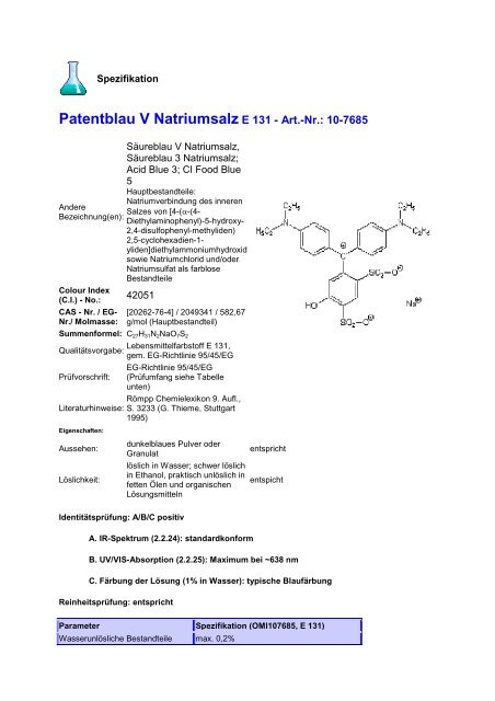 Patentblau V Natriumsalz E 131 - Art.-Nr.: 10-7685 - OMIKRON ...