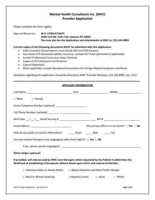 MENTAL HEALTH CONSULTANTS INC (MHC ... - MH Consultants