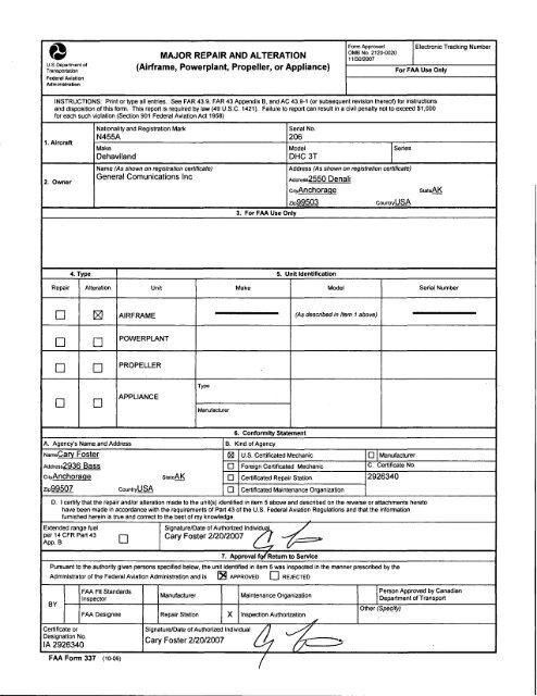 MAJOR REPAIR AND ALTERATION - Planefaxreport.com ...