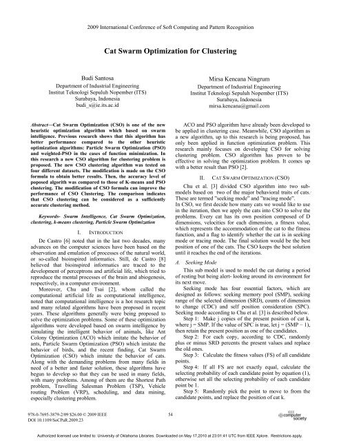 Cat Swarm Optimization For Clustering Its