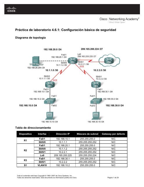 Práctica de laboratorio 4.6.1 Configuración básica de seguridad
