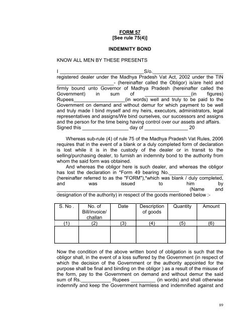 FORM 57 [See rule 75(4)] INDEMNITY BOND KNOW ALL MEN BY ...