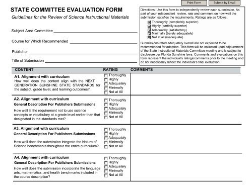 STATE COMMITTEE EVALUATION FORM