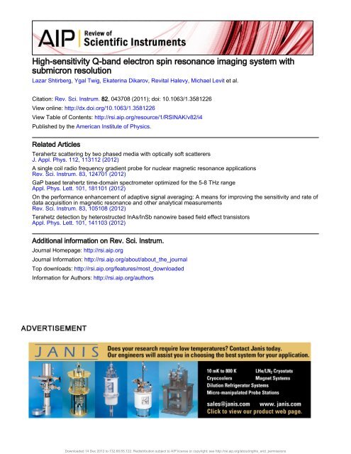 Review of Scientific Instruments, 82 (2011) 043708 - Magnetic ...