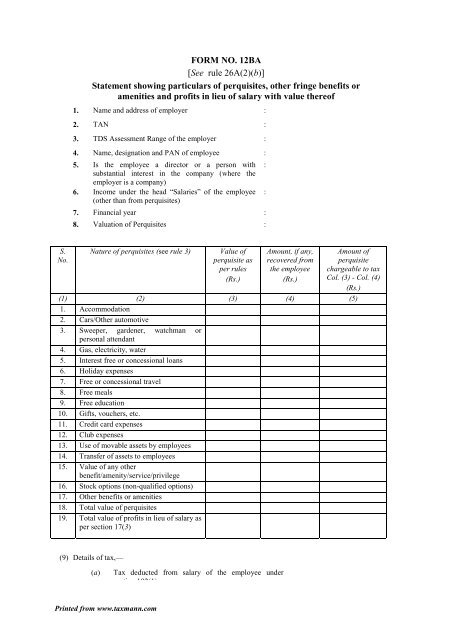 FORM NO. 12BA - Income Tax Department