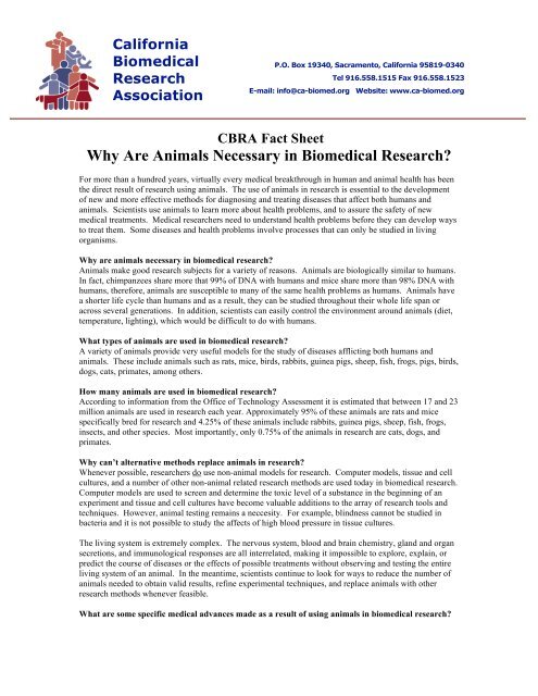 “Why Are Animals Necessary in Biomedical Research?” Fact