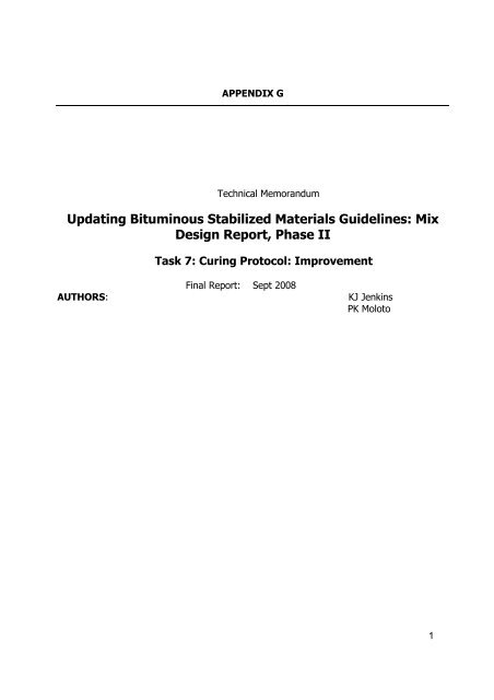 Updating Bituminous Stabilized Materials Guidelines Mix Design Report ...