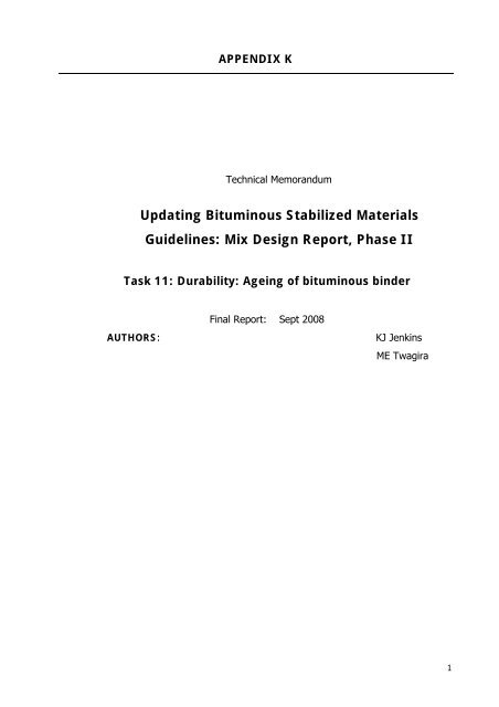 Updating Bituminous Stabilized Materials Guidelines Mix Design Report ...