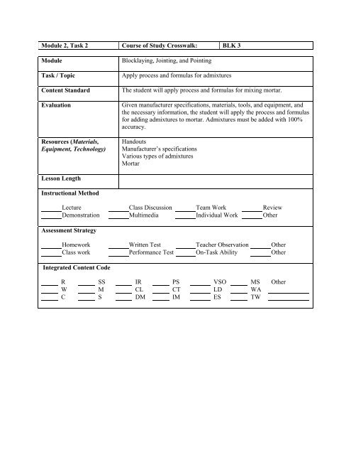 See Sample Lesson Plan