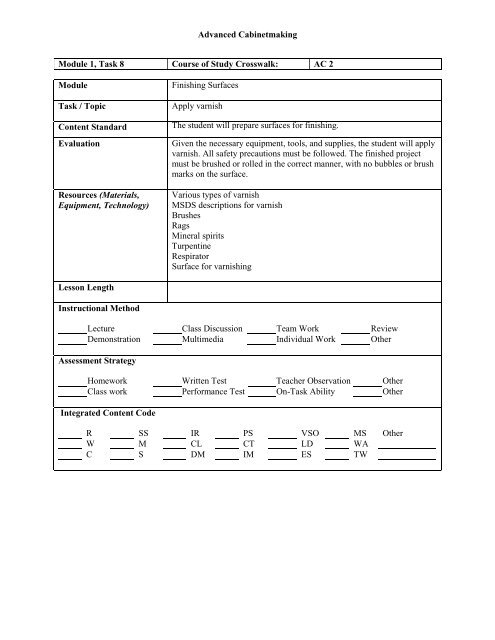 See Sample Lesson Plan