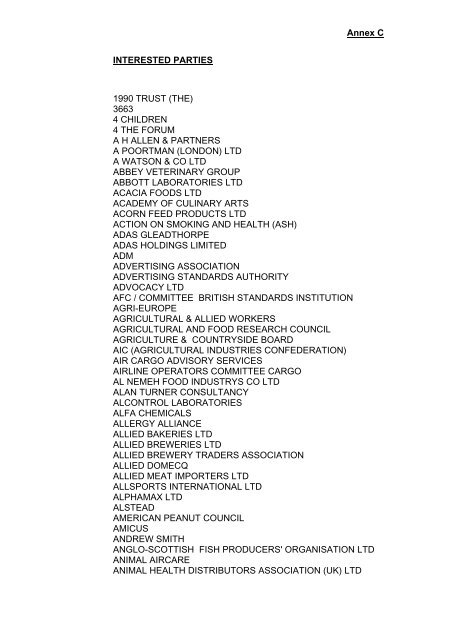 interested parties list - The Chartered Institute of Environmental Health