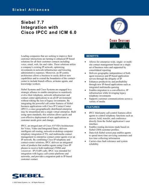 Siebel 7.7 Integration with Cisco IPCC and ICM 6.0 - Oracle
