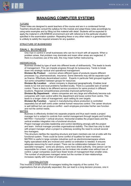 MANAGING COMPUTER SYSTEMS - ICM