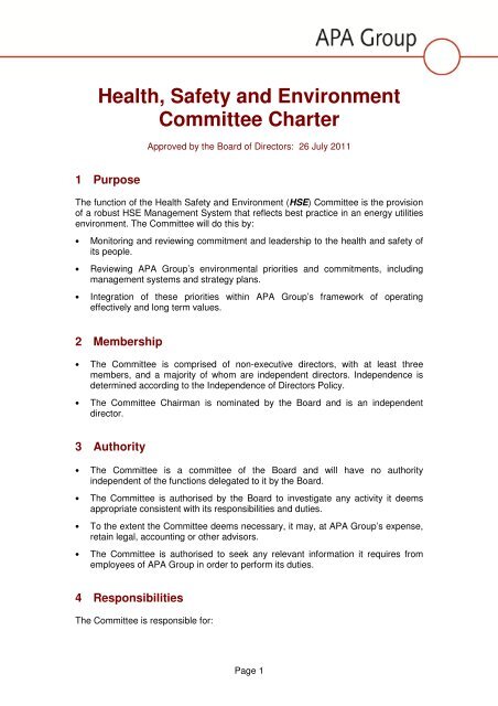 Health Safety and Environment Committee Charter